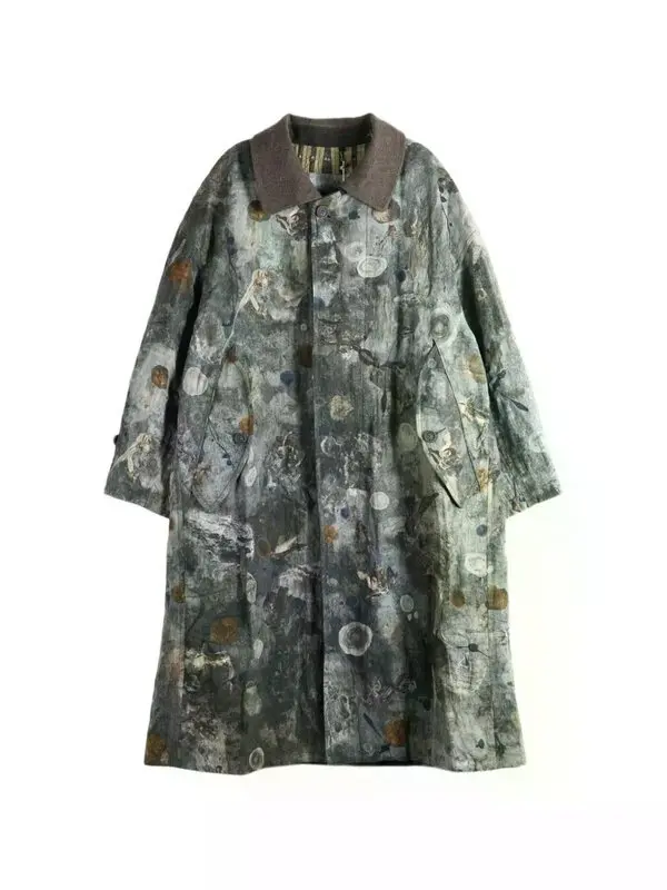 ZIGGY CHEN Abstract-print Contrast-collar Coat