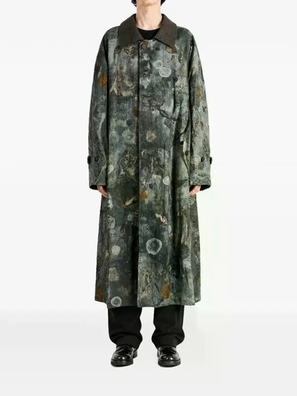 ZIGGY CHEN Abstract-print Contrast-collar Coat