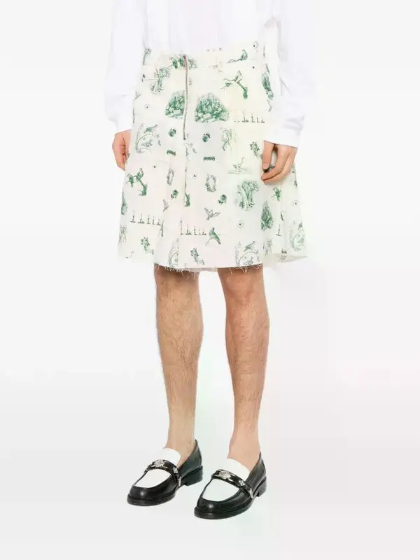 MIDORIKAWA Graphic-print Raw-edge Shorts