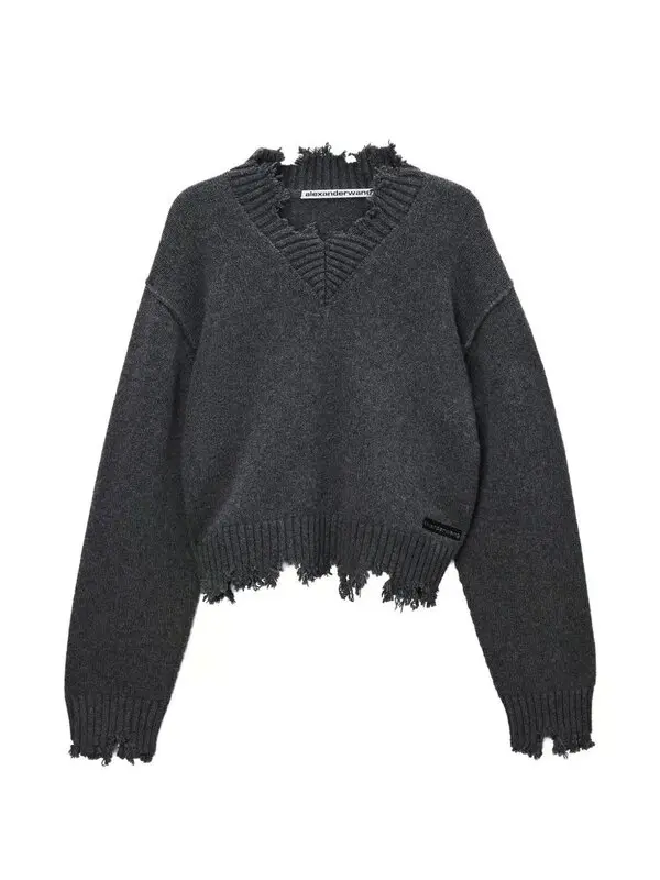 Alexander Wang Grunge Cropped V-neck Pullover - Grey