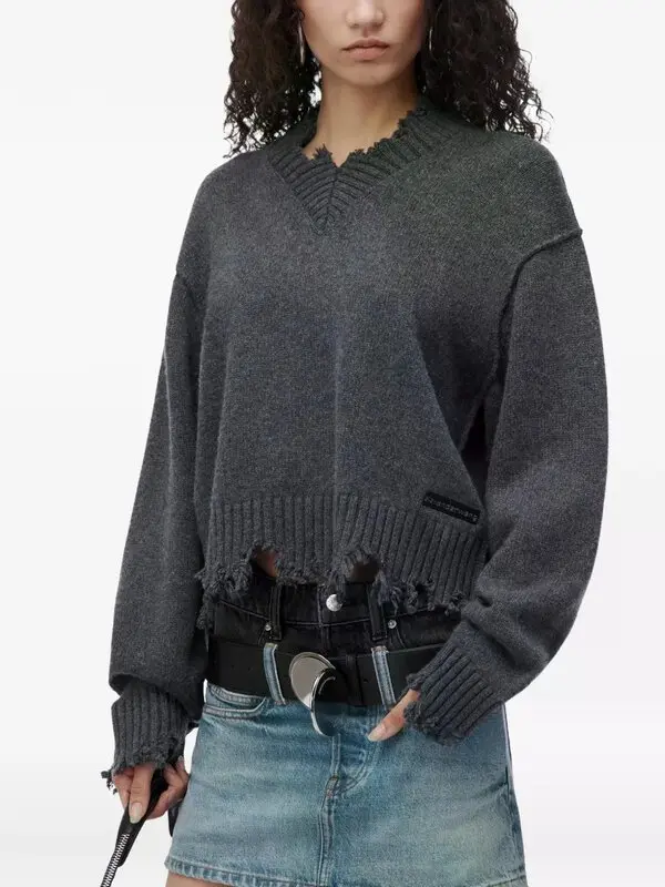 Alexander Wang Grunge Cropped V-neck Pullover