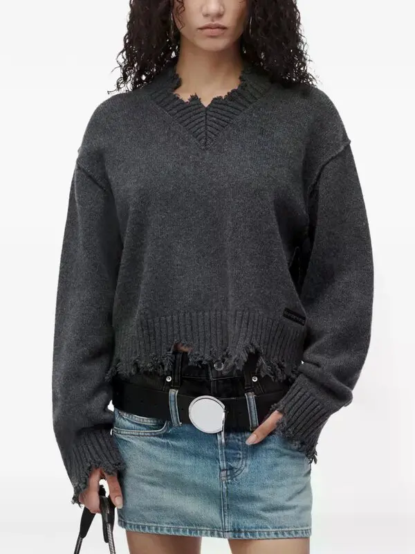 Alexander Wang Grunge Cropped V-neck Pullover