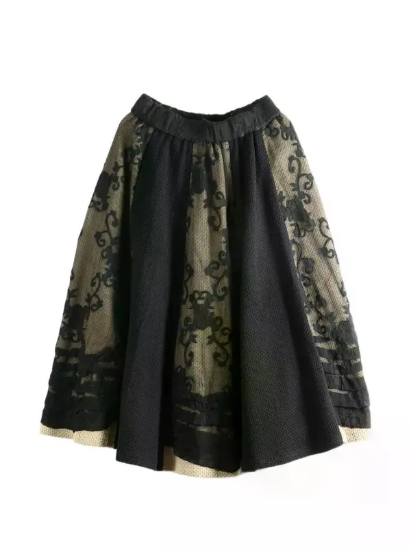 COMMUNS Floral-embroidered Panelled Midi Skirt