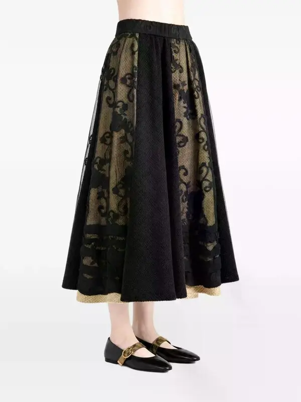 COMMUNS Floral-embroidered Panelled Midi Skirt