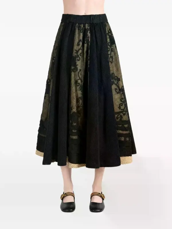 COMMUNS Floral-embroidered Panelled Midi Skirt