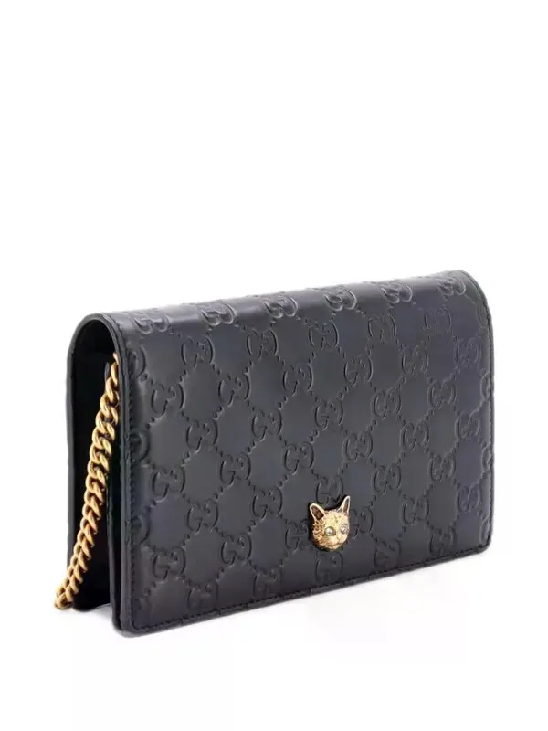 Gucci Crystal Cat Wallet On Chain Guccissima Leather Crossbody Bag