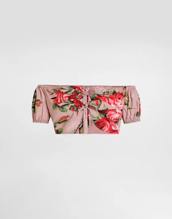 Dolce & Gabbana Rose Bouquet-print Cotton Top Shirts And Tops - Multicolor