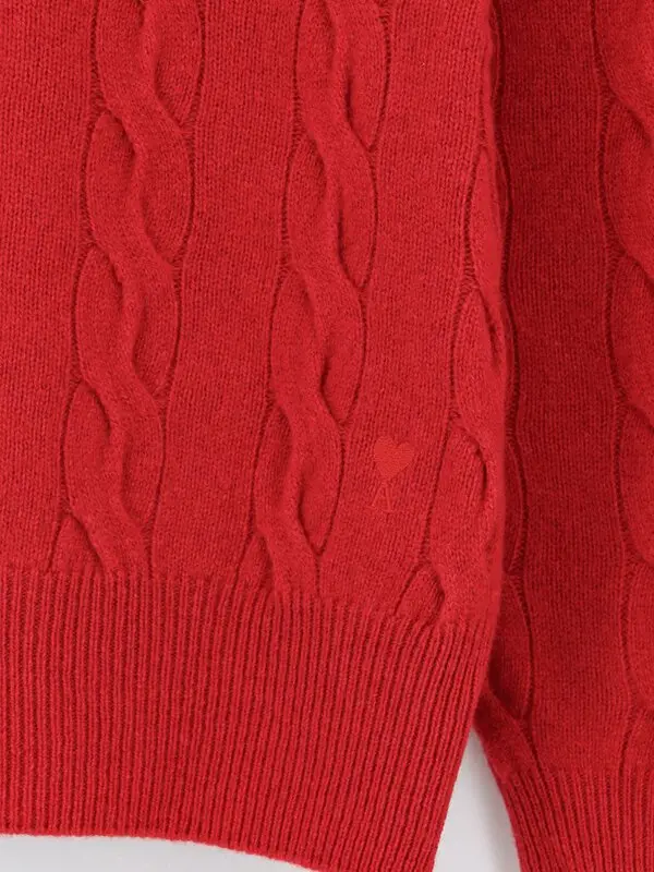 AMI Paris Wool Sweater With Cable Knit
