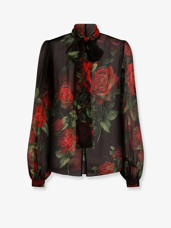 Dolce & Gabbana Chiffon Shirt With Rose Print