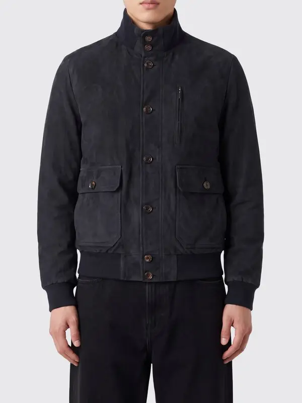 MOORER Suede Leather Bomber Jacket With High Collar And Elasticated Hem