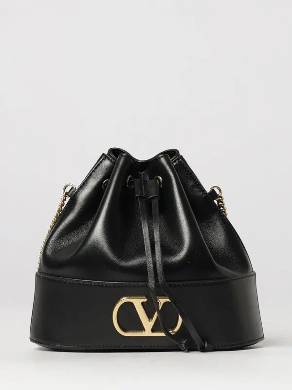 Valentino Garavani Vlogo Signature Mini Leather Bucket Bag With Chain Strap - Black
