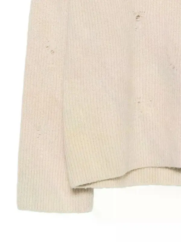 LANEUS Distressed Ribbed-knit Sweater