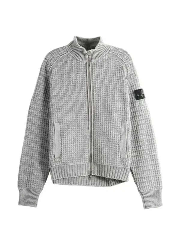 Stone Island 5100034 Mineral Dyed Regenerated-cotton Loose-fit Zip-up Sweater With Stand Collar - Grey
