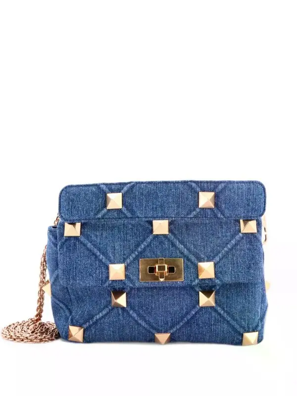 Valentino Garavani Roman Stud Flap Bag Quilted Denim Medium Shoulder Bag