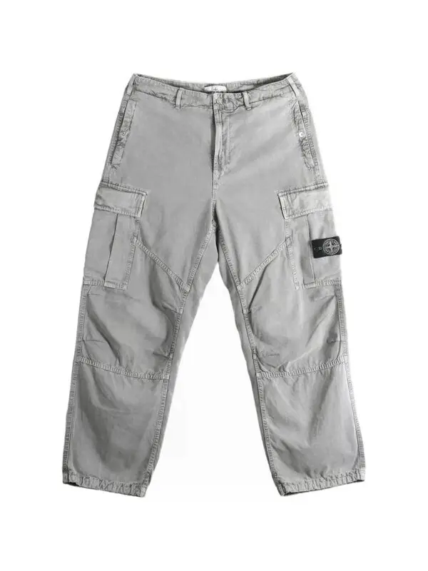Stone Island 3100038 Mineral-dyed-panama Cotton Loose-fit Cargo Pants With Drawstring Cuffs - Grey