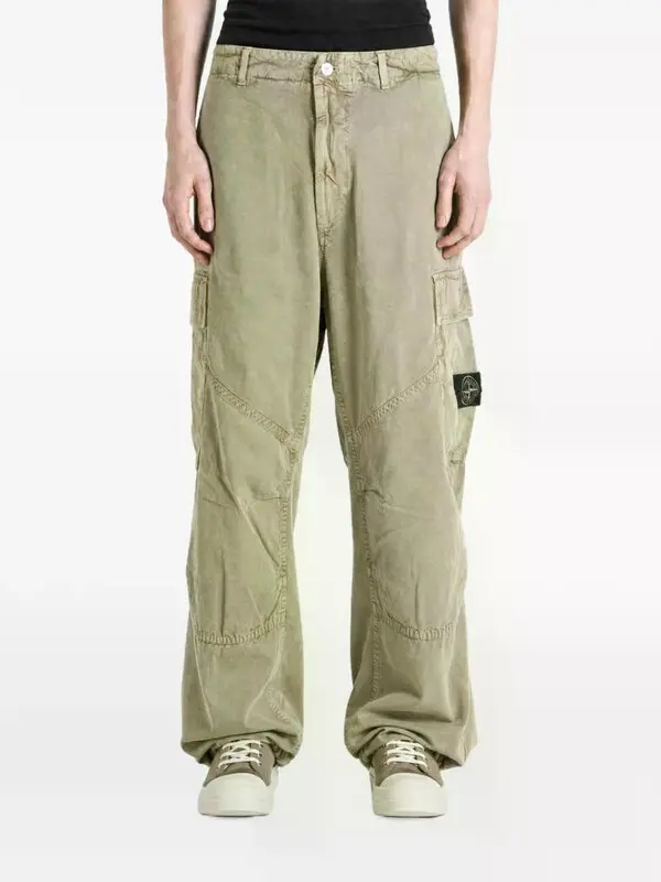 Stone Island 3100038 Mineral-dyed-panama Cotton Loose-fit Cargo Pants With Drawstring Cuffs - Green
