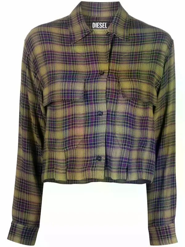 DIESEL® Check-print Wool-blend Cropped Shirt