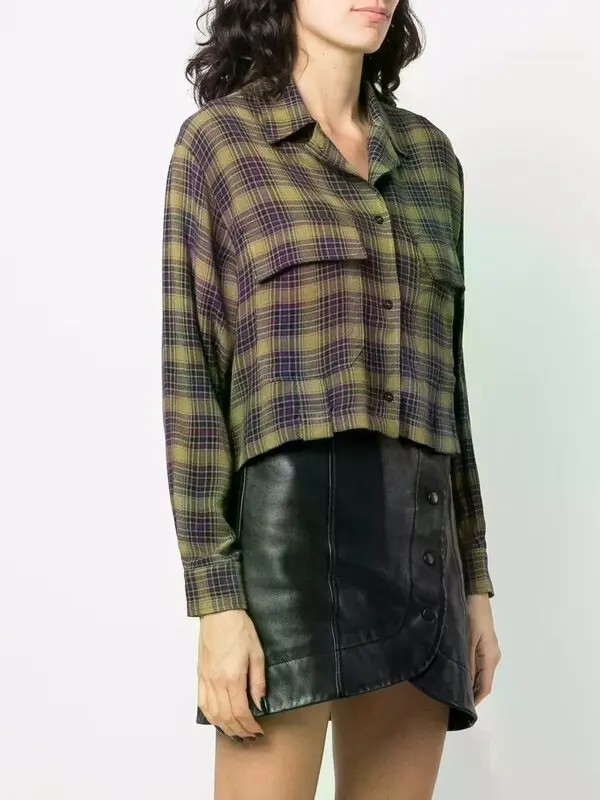 DIESEL® Check-print Wool-blend Cropped Shirt