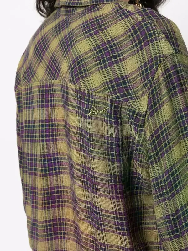 DIESEL® Check-print Wool-blend Cropped Shirt