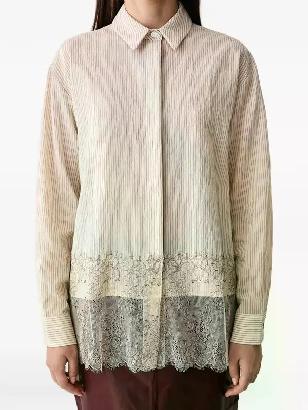 Sisley Lace-trim Pinstripe Shirt