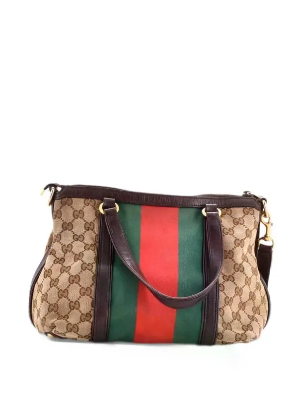 Gucci Rania Convertible Top Handle Bag Web Gg Canvas Small Satchel