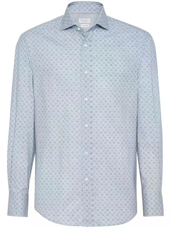 Brunello Cucinelli Geometric-pattern Cotton Shirt