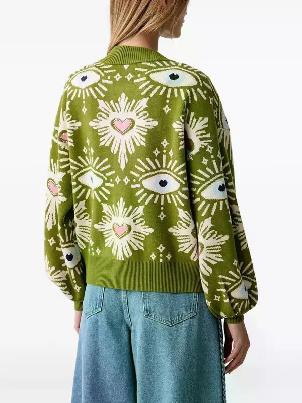 NEVER FULLY DRESSED Eye-intarsia Crystal-embellished Cardigan