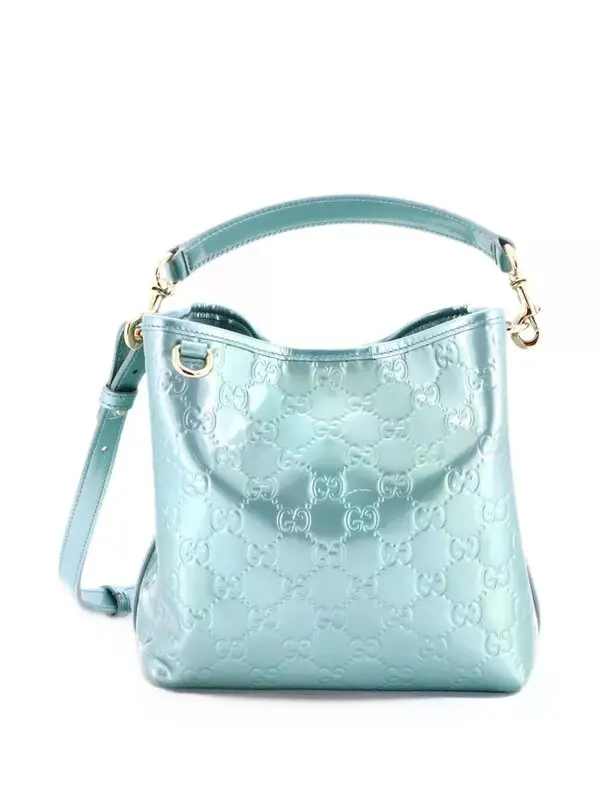 Gucci Gg Emblem Gg Embossed Patent Small Bucket Bag