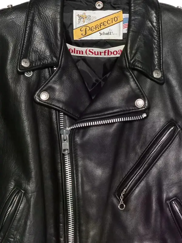 STOCKHOLM SURFBOARD CLUB Perfecto Wave-print Leather Jacket