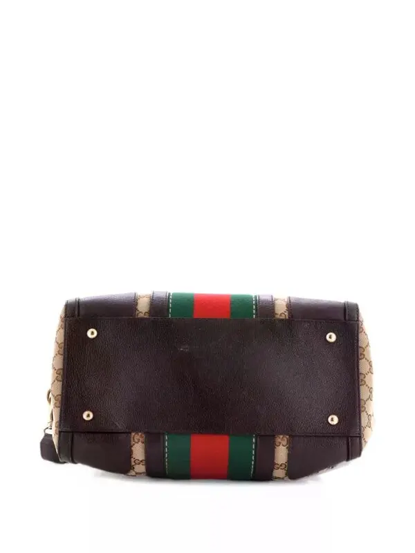 Gucci Vintage Bee Web Boston Bag Gg Canvas Medium Satchel