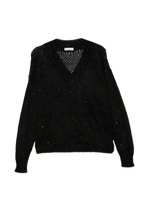Liviana Conti Sequin-embellished Open-knit Sweater - Black