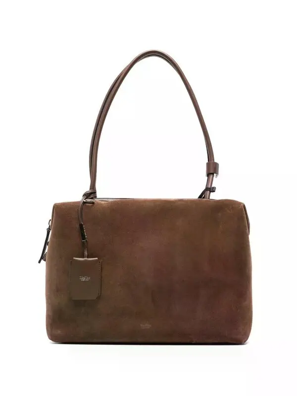 Max Mara Square Boston Bag In Split Leather And Leather Cocoa