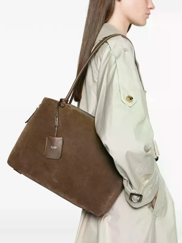 Max Mara Square Boston Bag In Split Leather And Leather Cocoa