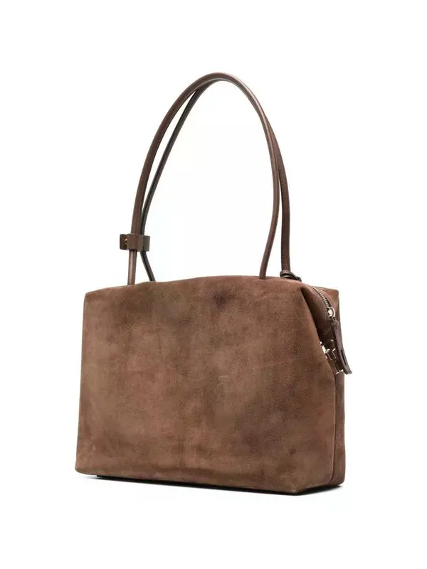 Max Mara Square Boston Bag In Split Leather And Leather Cocoa