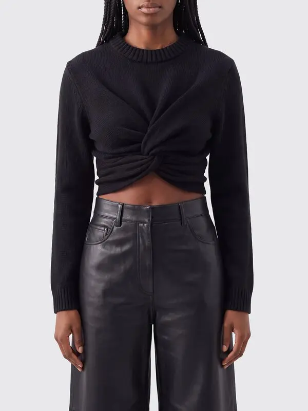 Balenciaga Draped Asymmetrical Wool Crewneck Sweater - Black