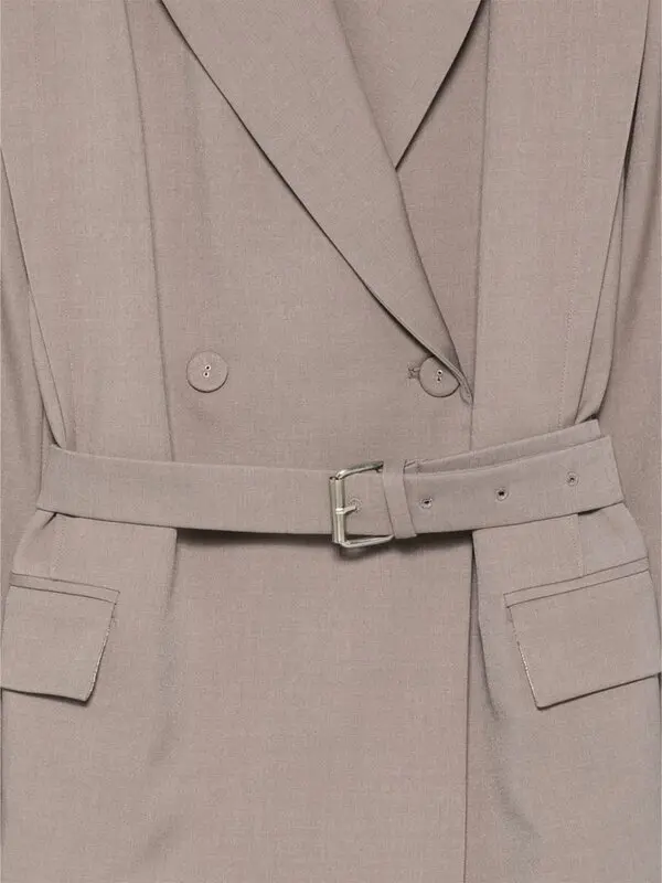 SOLOTRE Polyester Double-breasted Blazer With Waist Belt And Peak Lapels