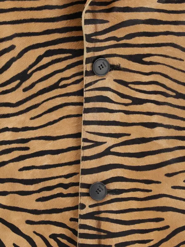 Fendi Long Single-breasted Coat In Zebra-print Pony-effect Calfskin