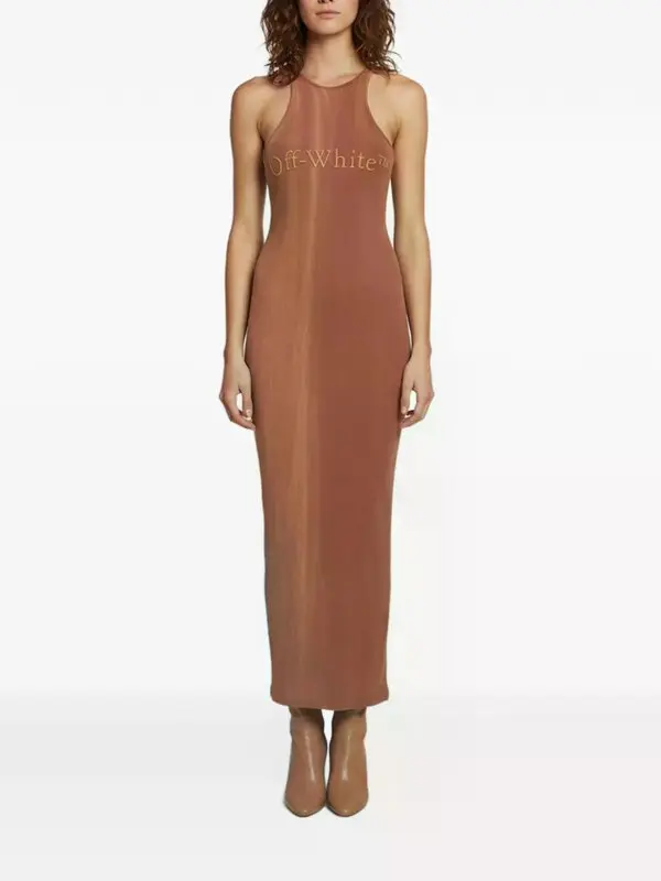 Off-White Logo-print Rib-knitted Maxi Dress - Brown
