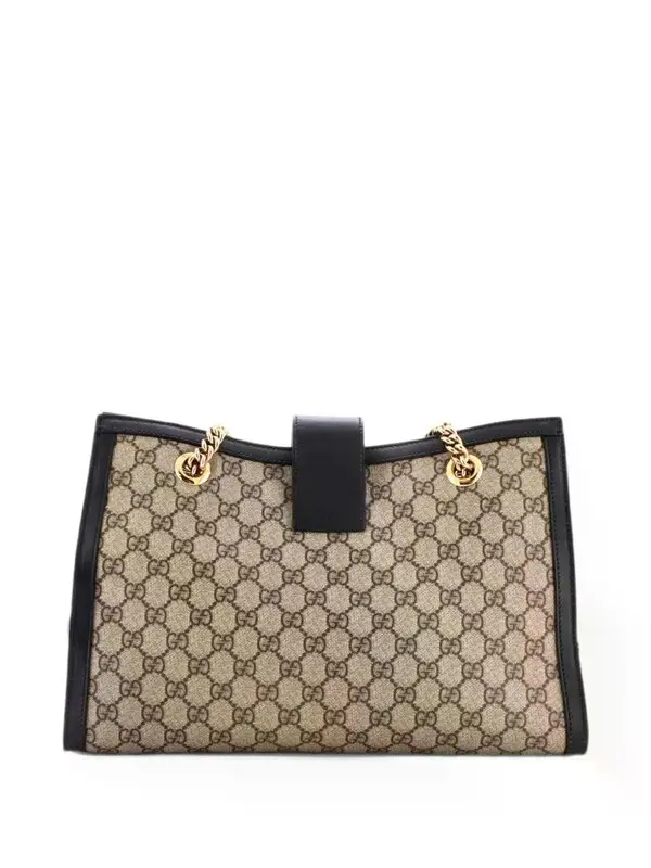 Gucci Padlock Chain Gg Coated Canvas With Leather Medium Tote Bag