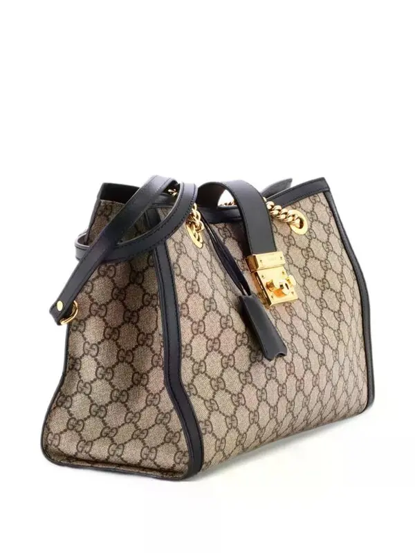 Gucci Padlock Chain Gg Coated Canvas With Leather Medium Tote Bag