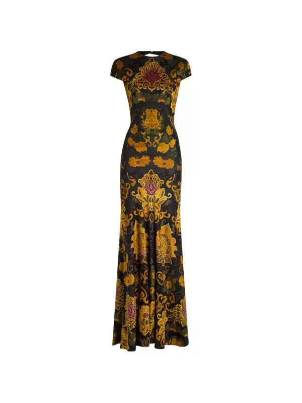 Etro Long Jacquard Dress With Chenille Floral-motif - Black