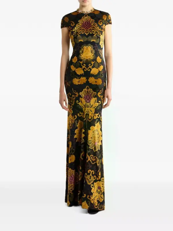 Etro Long Jacquard Dress With Chenille Floral-motif