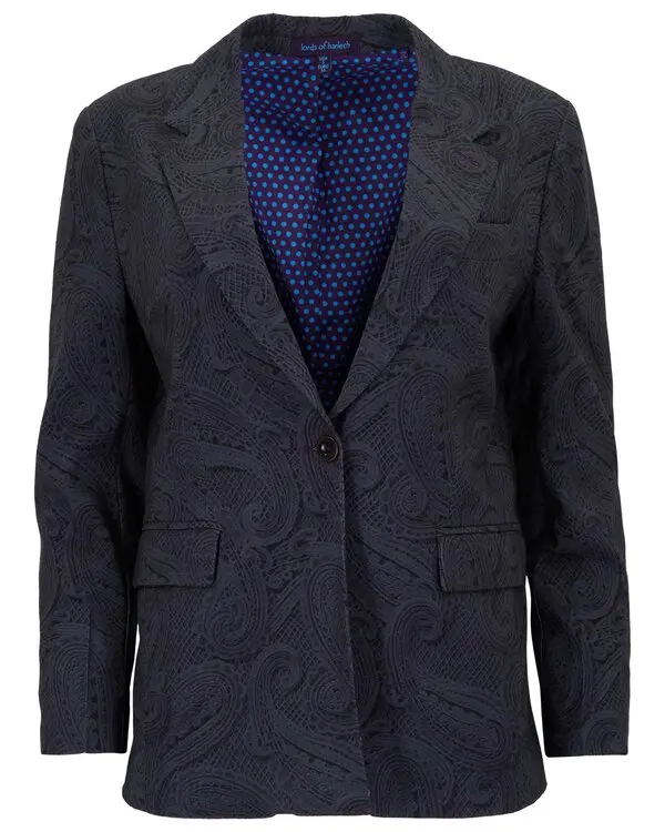 LORDS OF HARLECH Julia Crochet Paisley Caviar Tailored Blazer - Black