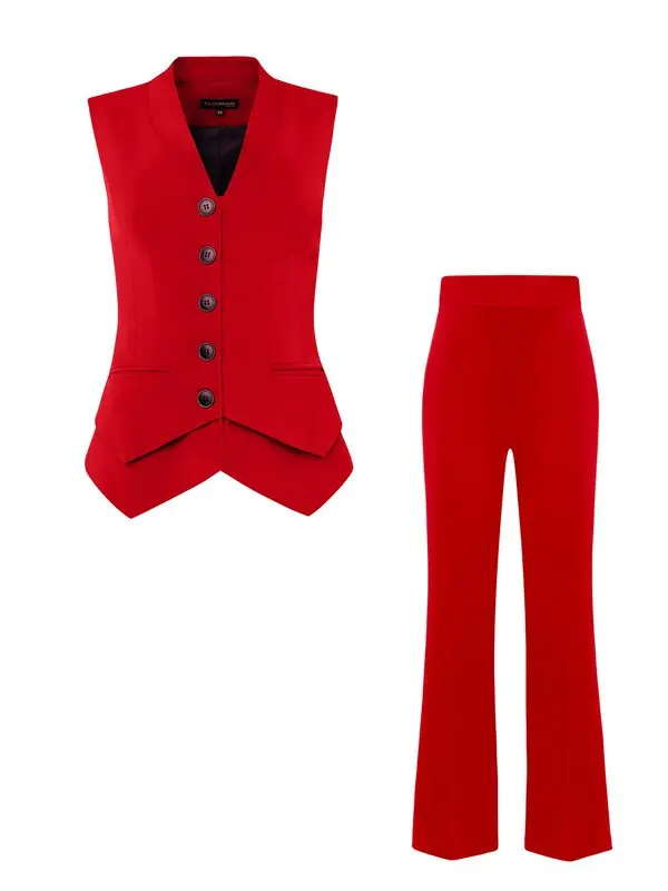 TIA DORRAINE Fitted Waistcoat & Trousers Set, Fierce - Red