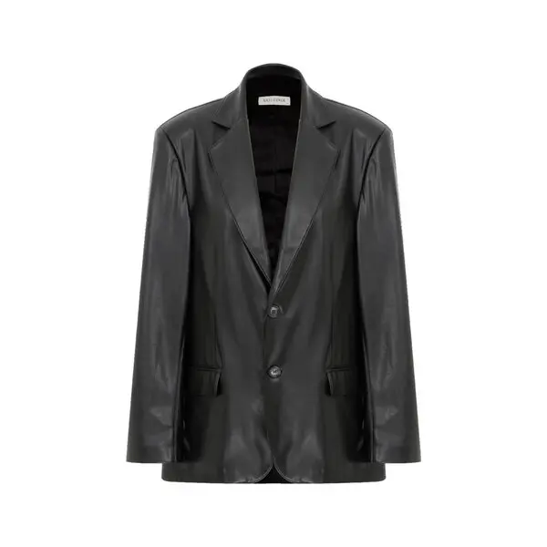 NAZLI CEREN Boxy Vegan Leather Blazer