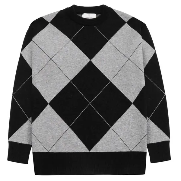 PERALUNA Oxford O-neck Diamond Pattern Pullover In Black