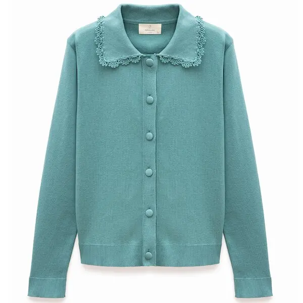 PERALUNA Laila Flat Knit Polo-neck Cardigan