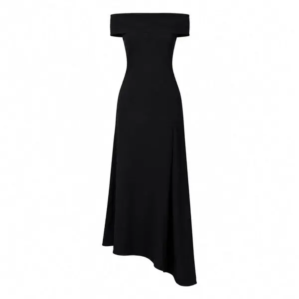 ELAMINS Off Shoulder Asymmetric Drape Dress