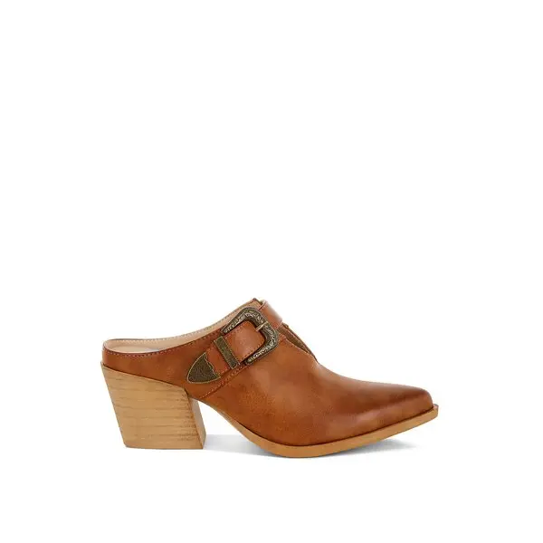 RAG & CO Holler Carved Buckle Statet Mules In Tan By