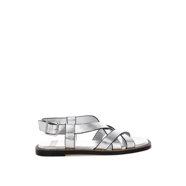 RAG & CO Doata Metallic Genuine Leather Buckled Flats In By